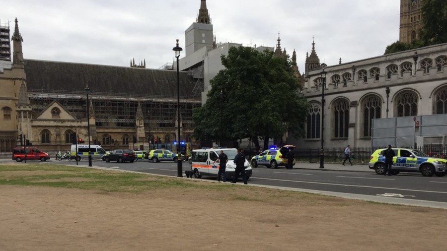 Armed police at London’s Parliament after car smashes into barriers ...