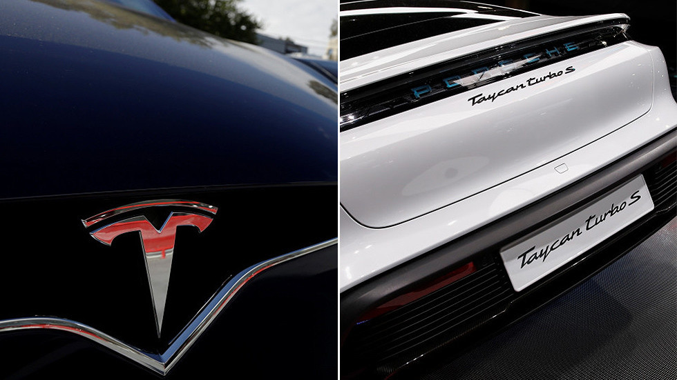 Porsche fans delight as sportscar laps broken-down Tesla during track ...