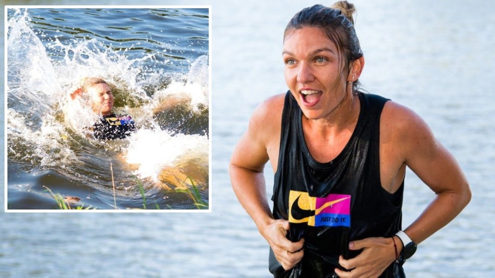 Taking the plunge: Simona Halep makes a splash to celebrate victorious ...