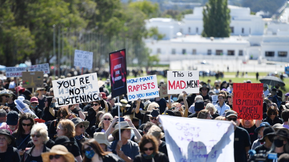 Thousands protest violence against women in Australia as PM Morrison's ...