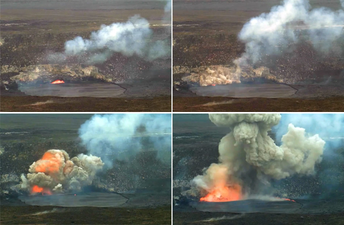Hawaii volcano explodes after rocks fall into active crater (VIDEO ...