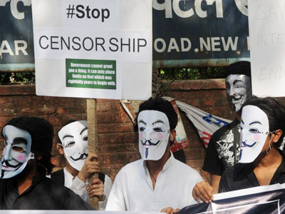 Internet without borders: Anonymous protests Indian web censorship ...